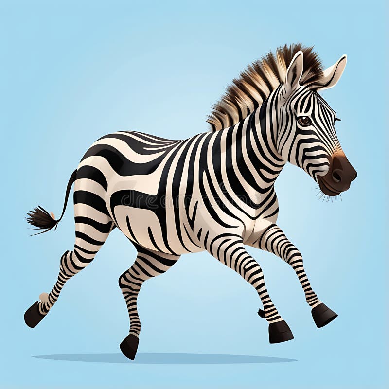 A Zebra Galloping Across a Light Blue Background Stock Photo - Image of ...