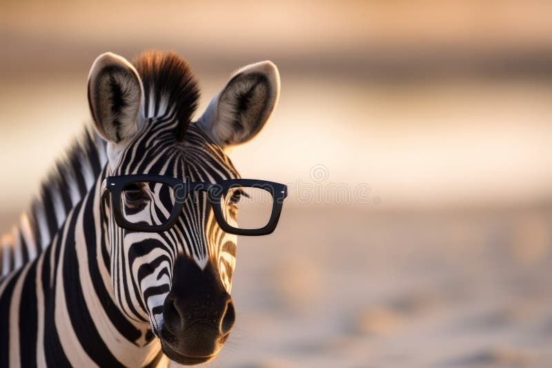 A Zebra with Glasses on the Beach Basks in the Summer Sun on the Beach ...