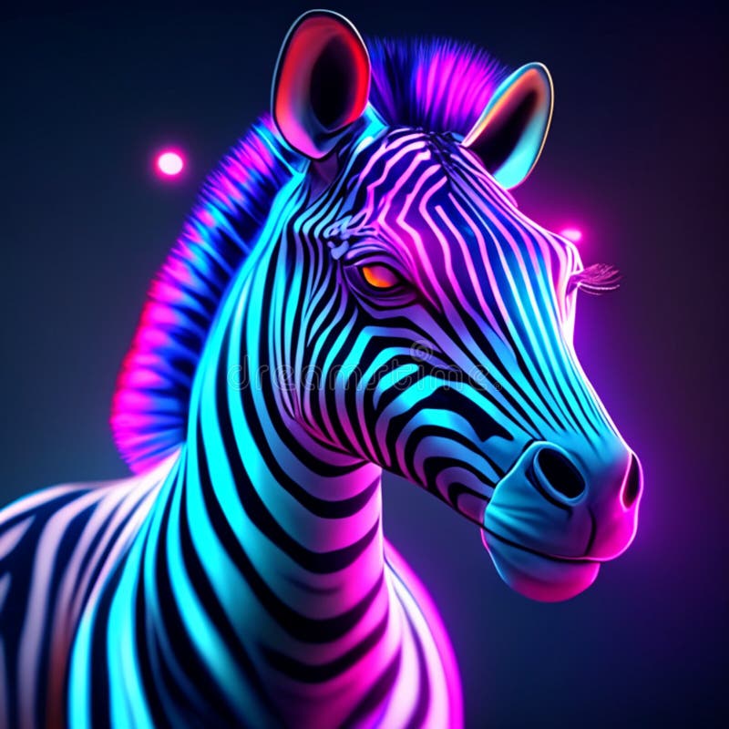 Zebra Head with Bright Neon Lights. Vector Illustration for Your Design ...