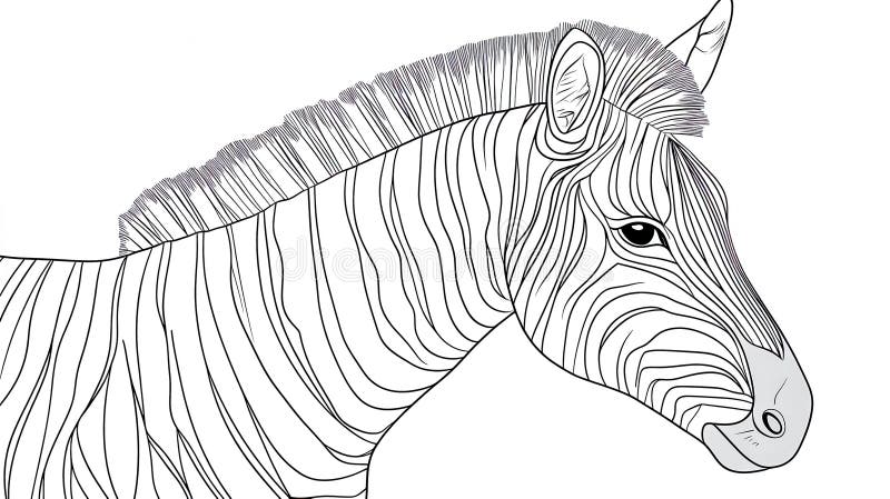 Zebra Head Drawing Looking Forward with White Background Stock Photo ...