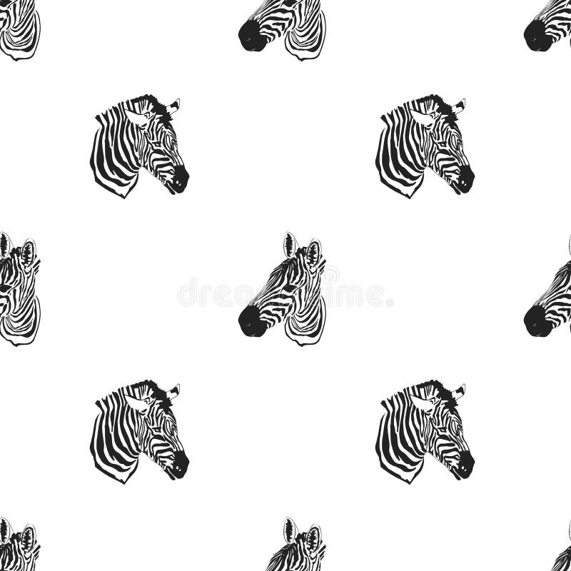 Zebra Head Pattern. Black and White Seamless Pattern Design. Illustration of Seamless Zebra ...