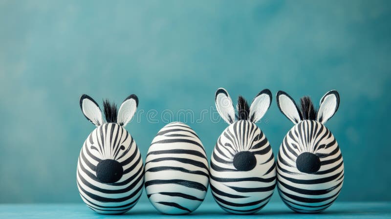 Zebra-inspired Easter Eggs with Creative Stripes on Blue Background ...