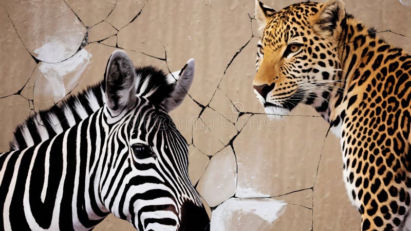 Zebra and Leopard Facing Off, Dramatic Wildlife High Quality Image ...