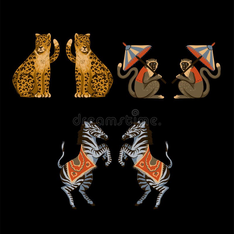 Zebra, Leopard and Monkey Isolated. Vector. Stock Vector - Illustration ...
