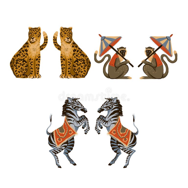Zebra, Leopard and Monkey Isolated. Vector. Stock Vector - Illustration ...