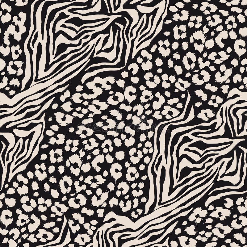 Zebra and Leopard Skins Patchwork Wallpaper Stock Vector - Illustration of safari, patchwork ...