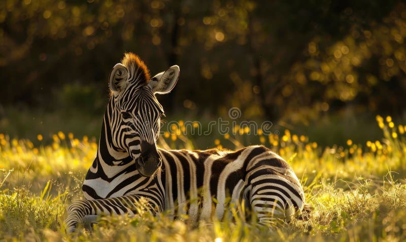 Zebra Lying Down in the Grass, Resting Stock Image - Image of white ...