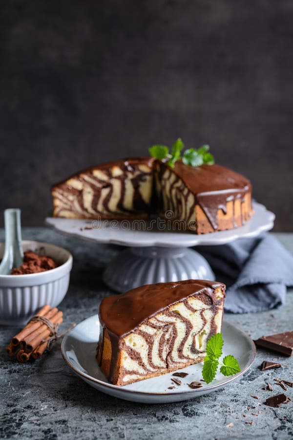 Zebra Marble Cake with Chocolate Glaze Stock Image - Image of coating ...