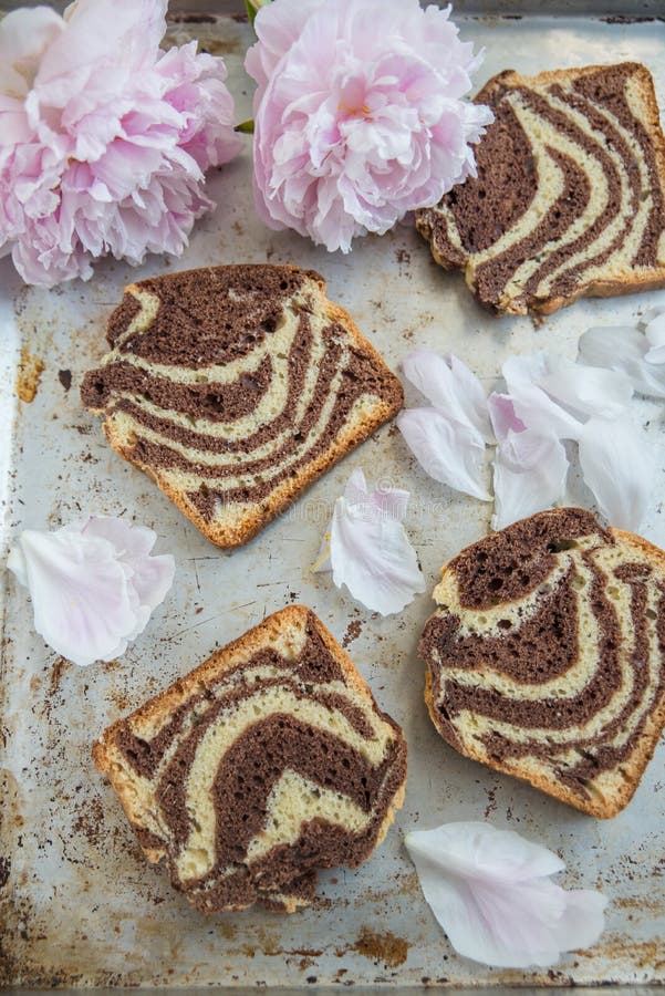 Zebra Marble Cake on a Table Stock Image - Image of cocoa, portion ...