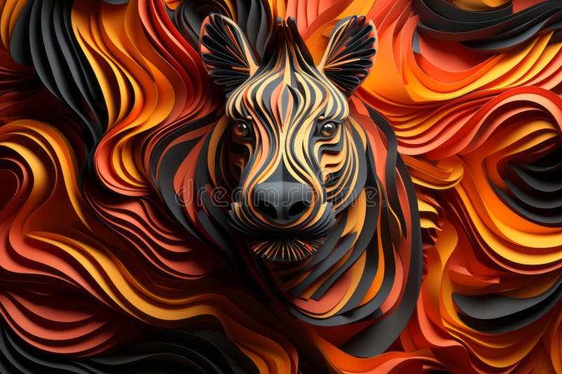 A Zebra is in the Middle of a Black and Orange Swirl Stock Illustration ...