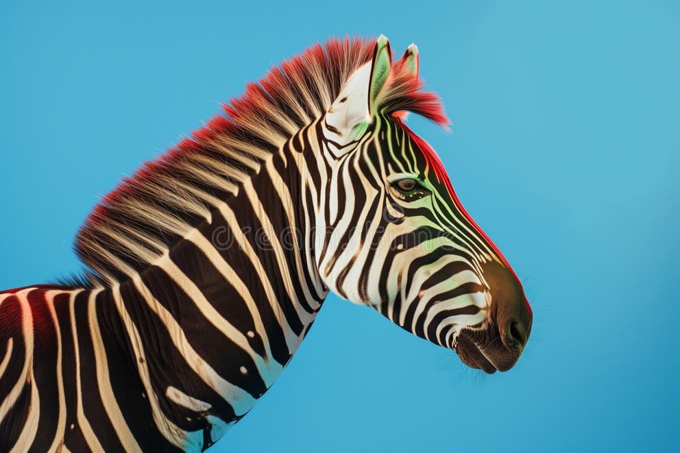 Zebra with Neoncolored Mane in Studio Setup Stock Photo - Image of ...