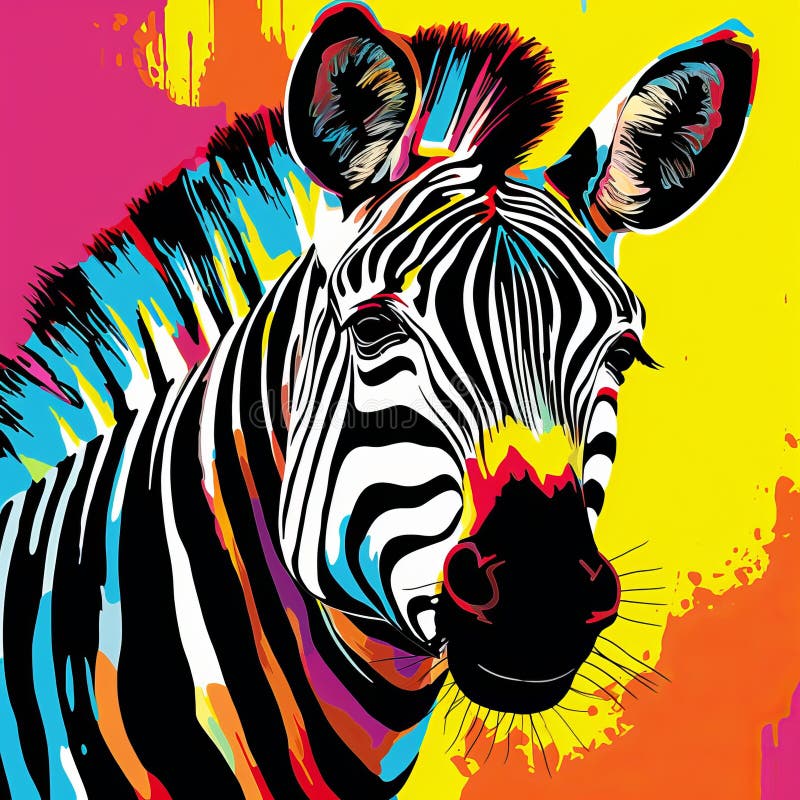 Vivid Colorful Zebra Head with Splatter: a Pop Art Masterpiece Stock ...