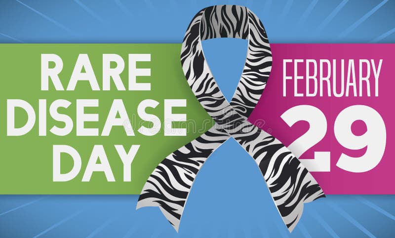 Zebra Pattern In Ribbon With Labels For Rare Disease Day Vector