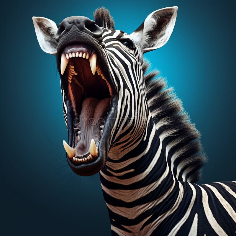 Aggressive Digital Illustration of a Zebra Roaring with Vibrant ...