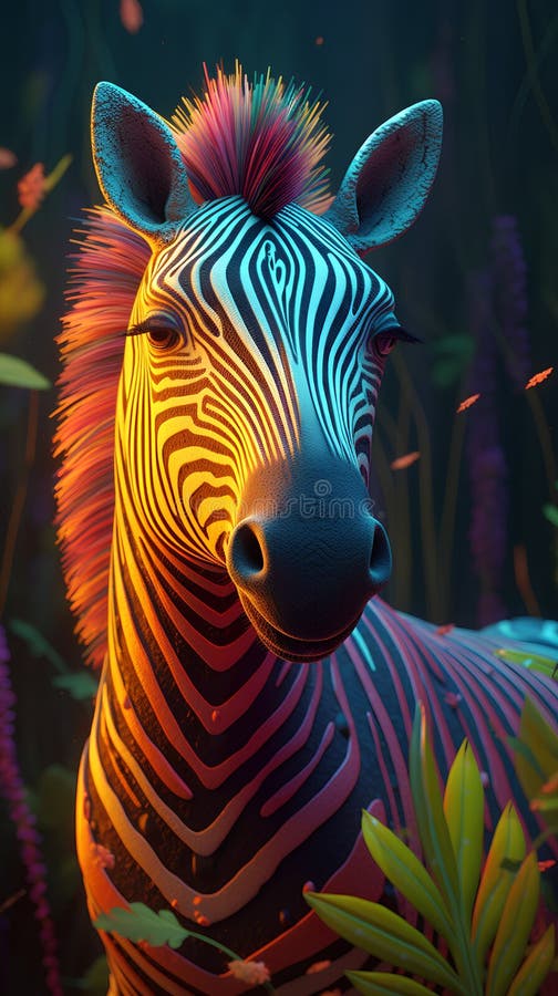 Zebra Portrait in the Jungle. 3d Rendering. Computer Digital Drawing ...