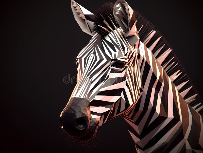 Zebra Portrait in Low Poly Style on a Dark Background, AI Generated ...