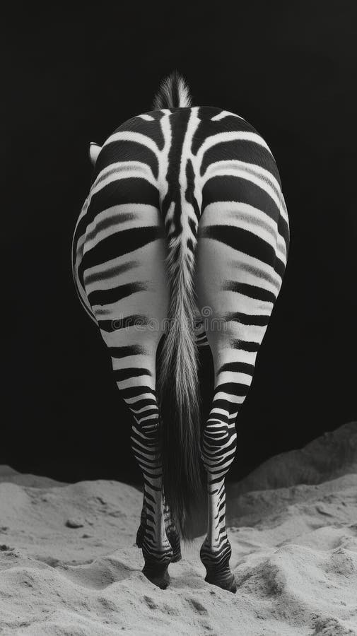 Zebra Standing Sand Striking Black White Stripes Against Dark ...