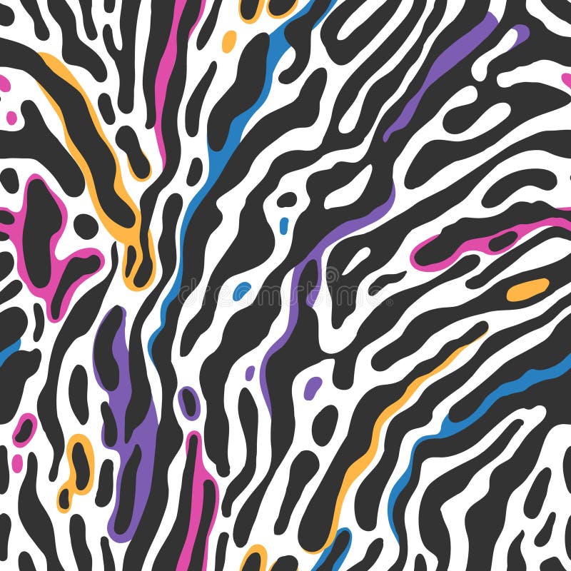 Zebra Print Seamless Pattern with Color Splashes. Abstract Pattern in ...
