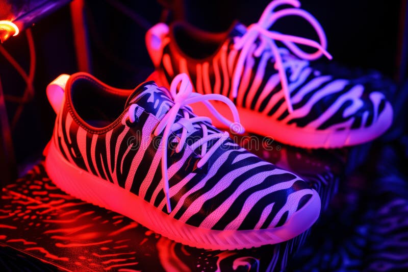 Zebra Print Shoes Illuminated with Neon Light Stock Image - Image of ...