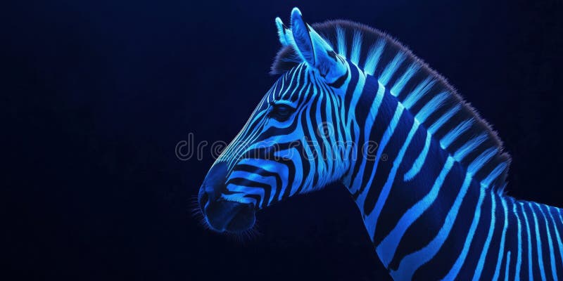 Zebra Profile Illuminated in Blue Light Showcasing Striking Black and ...