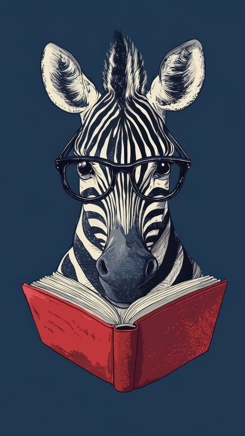 Zebra Reading a Book with Glasses Illustration Stock Illustration ...