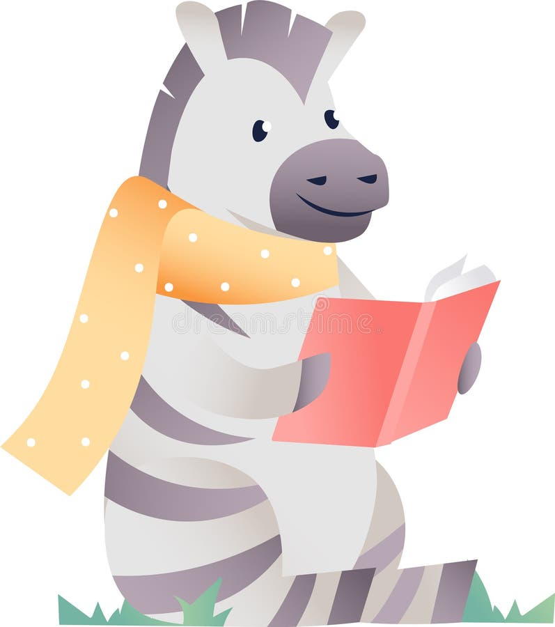 Zebra Reading Book on Grass Stock Vector - Illustration of preschool ...