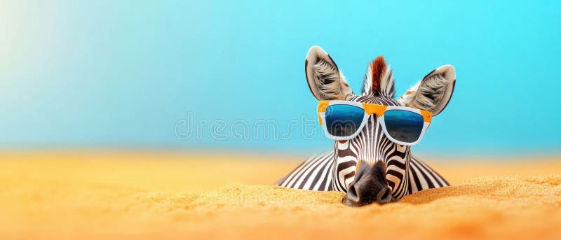 Zebra Relaxing on the Beach with Sunglasses. Generative Ai Stock ...