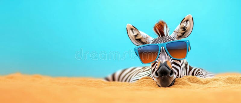 Zebra Relaxing on the Beach with Sunglasses. Generative Ai Stock ...