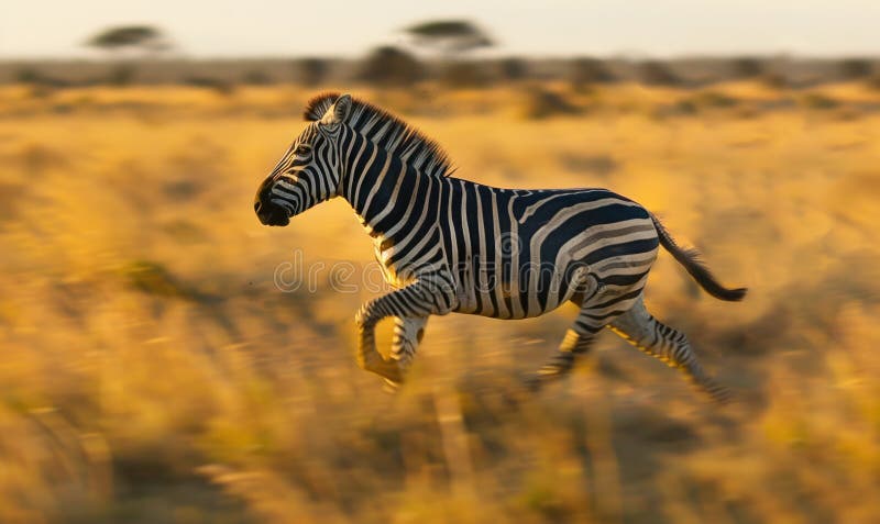 Zebra Running Across the Plains, Dynamic Movement Stock Illustration ...