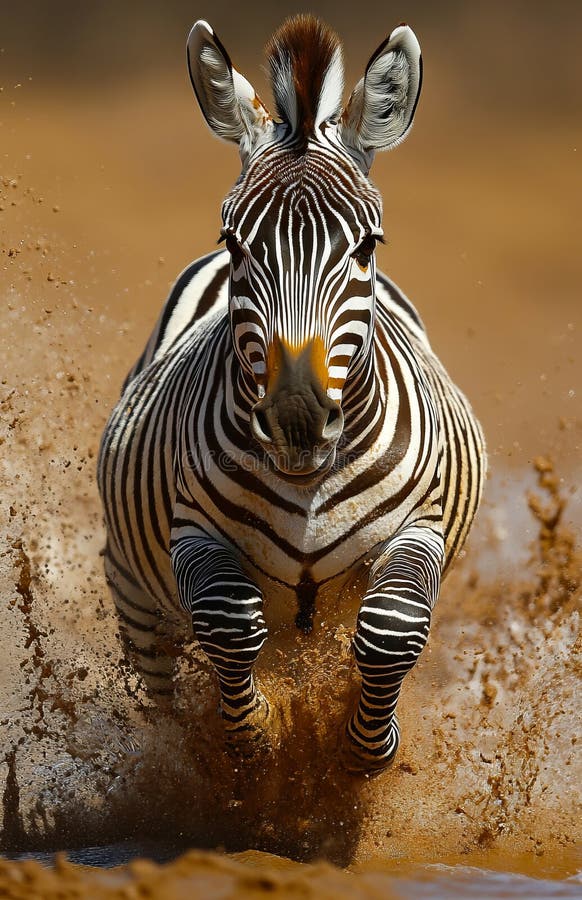 A Zebra Running through a Puddle of Water Stock Photo - Image of water ...