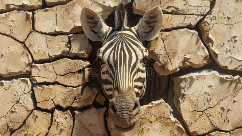 A Zebra S Head Juxtaposed Against a Backdrop of Aged, Cracked Wall ...