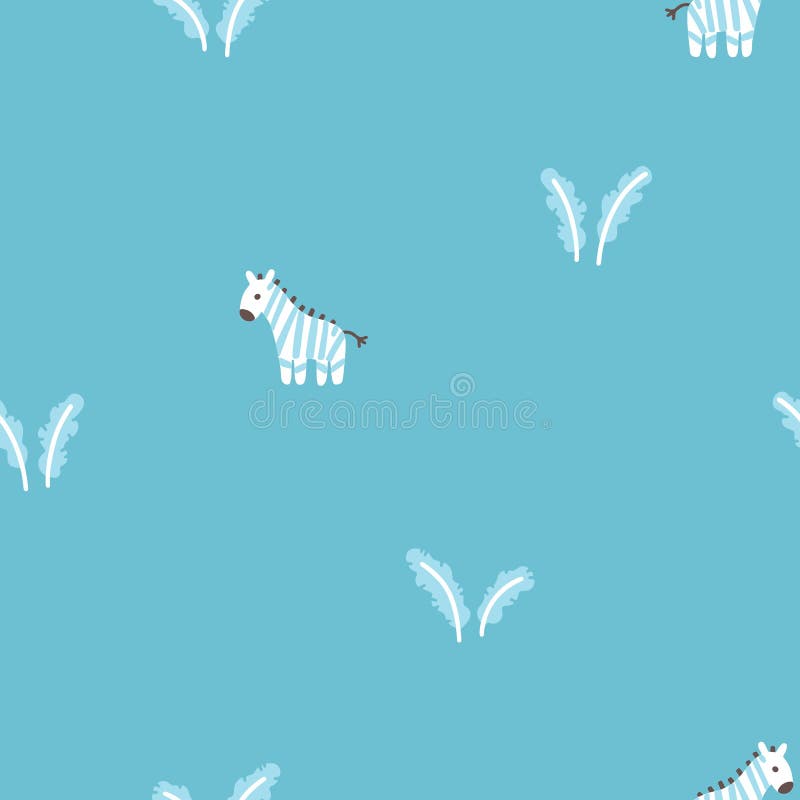 Zebra Seamless Minimalistic Pattern with Leaves. White Cartoon ...