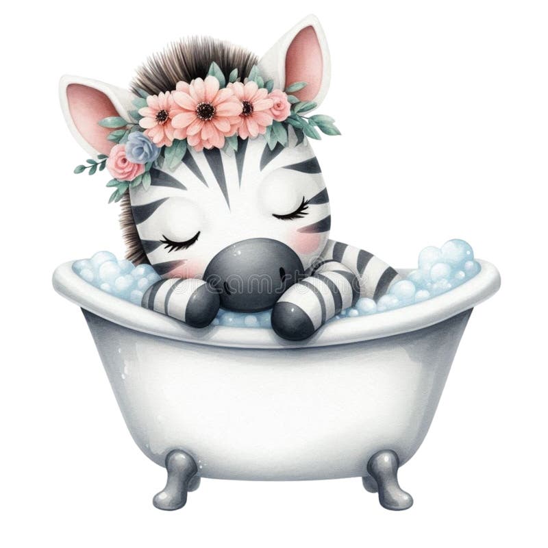 Zebra Sleeping in the Bathtub Clipart Watercolor Stock Vector ...