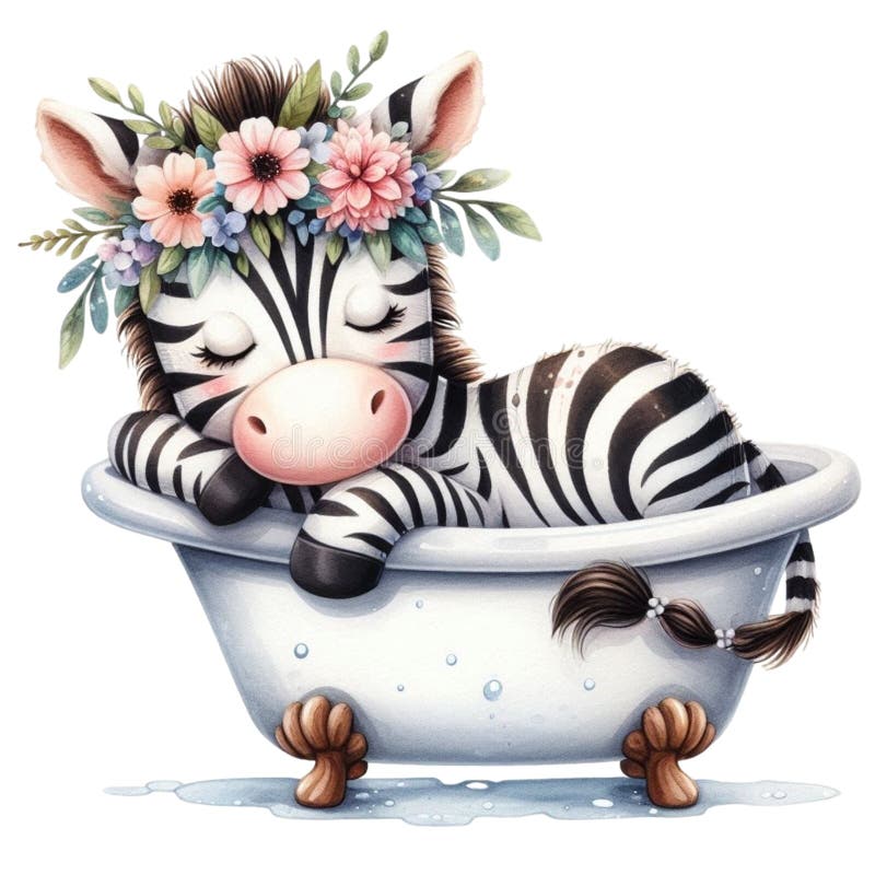 Zebra Sleeping in the Bathtub Clipart Watercolor Stock Vector ...