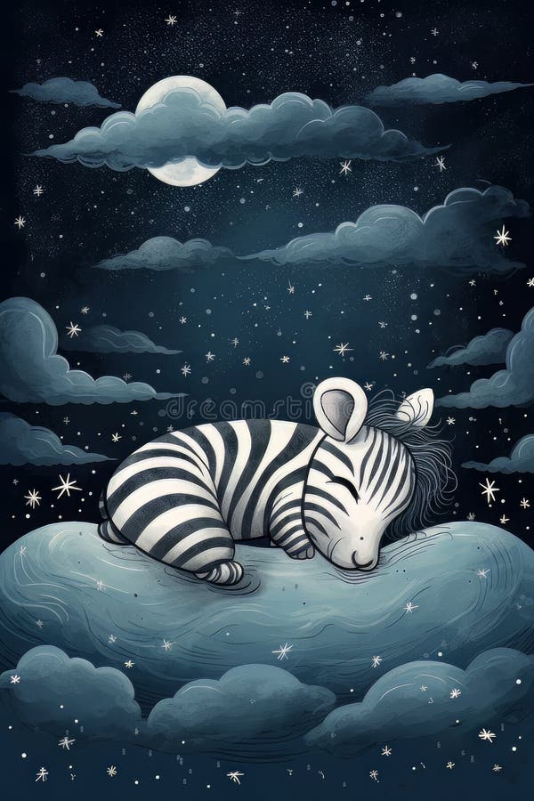 Zebra Sleeping on a Cloud on a Starry Night Stock Photo - Image of ...