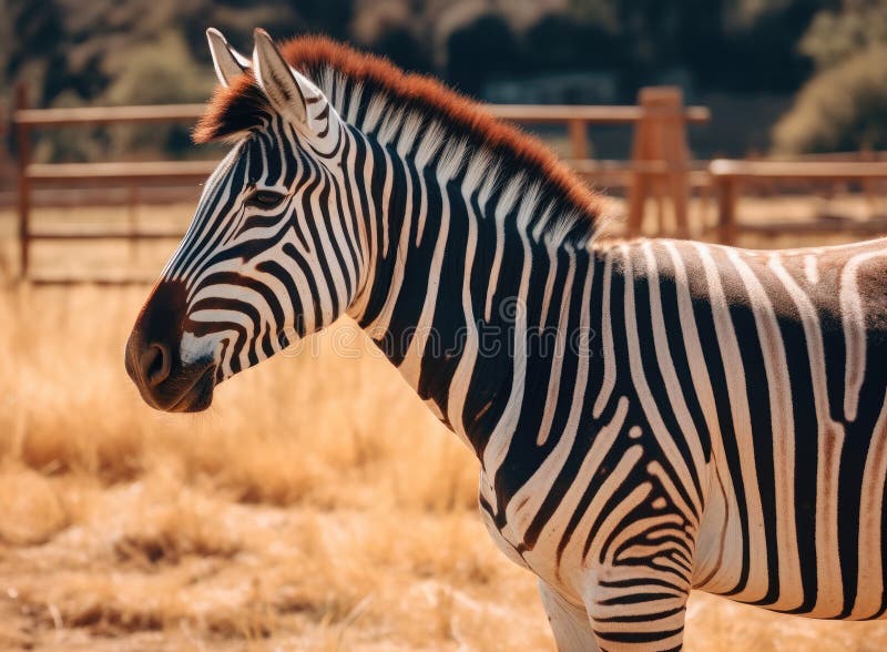 Zebra Standing on Brown Grass Field Stock Illustration - Illustration ...