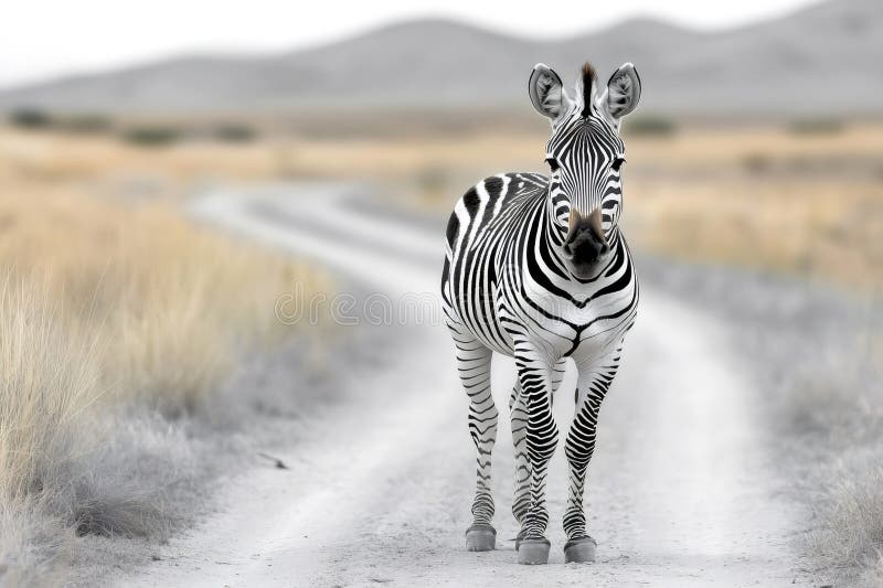 Zebra Standing on a Dirt Road in the African Savanna Stock Illustration ...