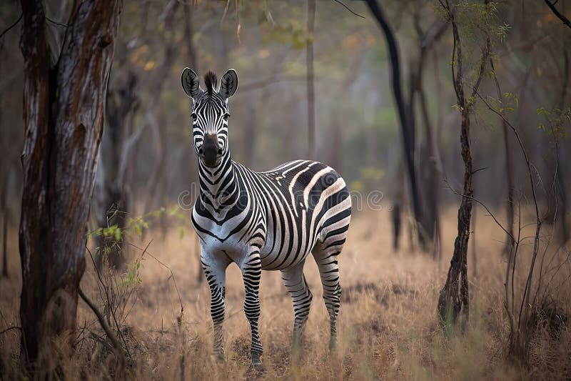Zebra Standing Field Forest Selous Game Reserve Stock Illustration ...