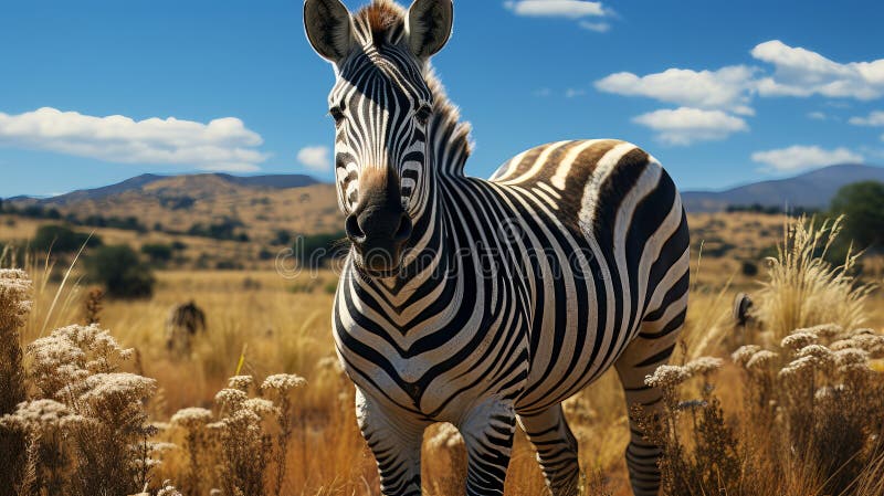 A Zebra Standing in a Field. Generative AI. Stock Image - Image of wild ...