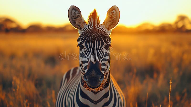Zebra Standing in a Field with the Sun Behind Her Stock Illustration ...