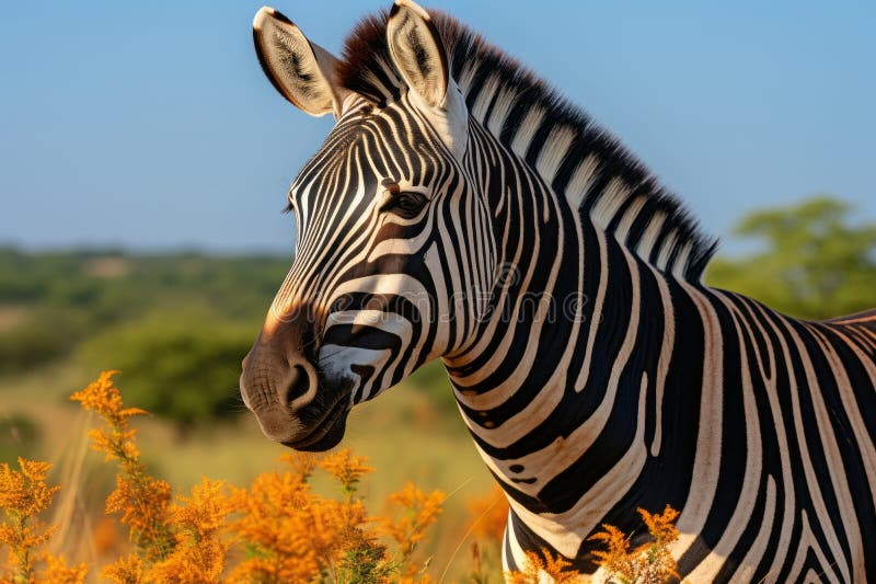 A Zebra Standing in a Field of Yellow Flowers Stock Illustration ...