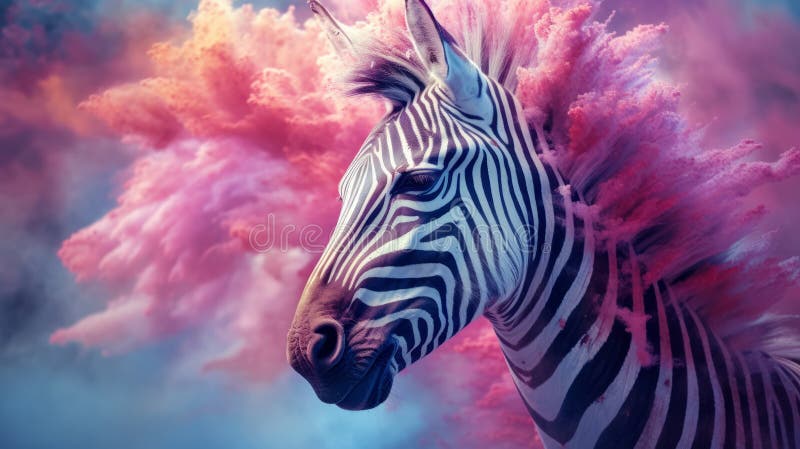 A Zebra Standing in Front of a Colorful Cloud of Smoke Stock Photo ...