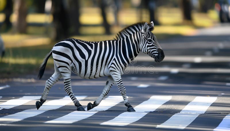 Zebra Standing in the Middle of a Crosswalk Traffic . Generative AI ...