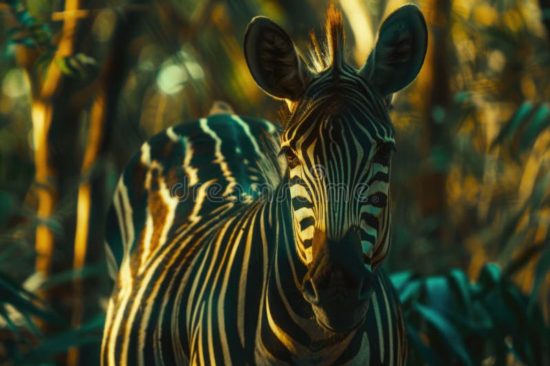 A Zebra Standing in the Middle of a Forest, Looking Around Stock Photo ...
