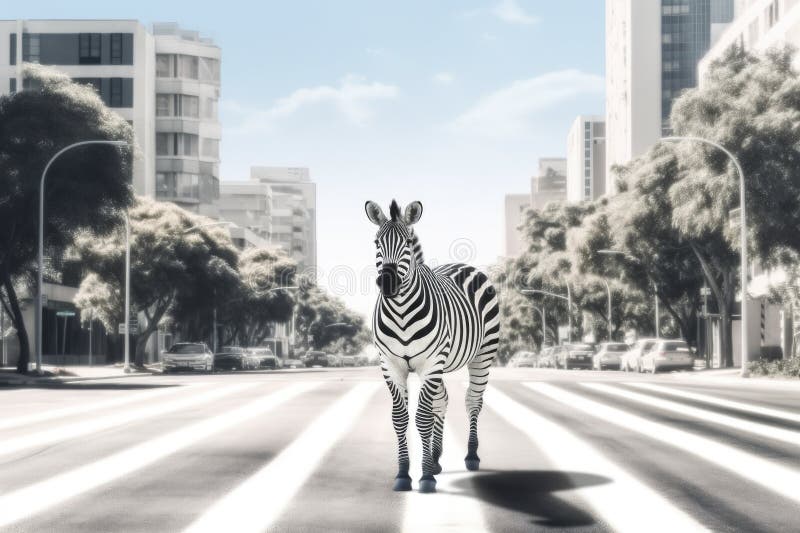 A Zebra Standing in the Middle of a Street, Suitable for Various Urban ...