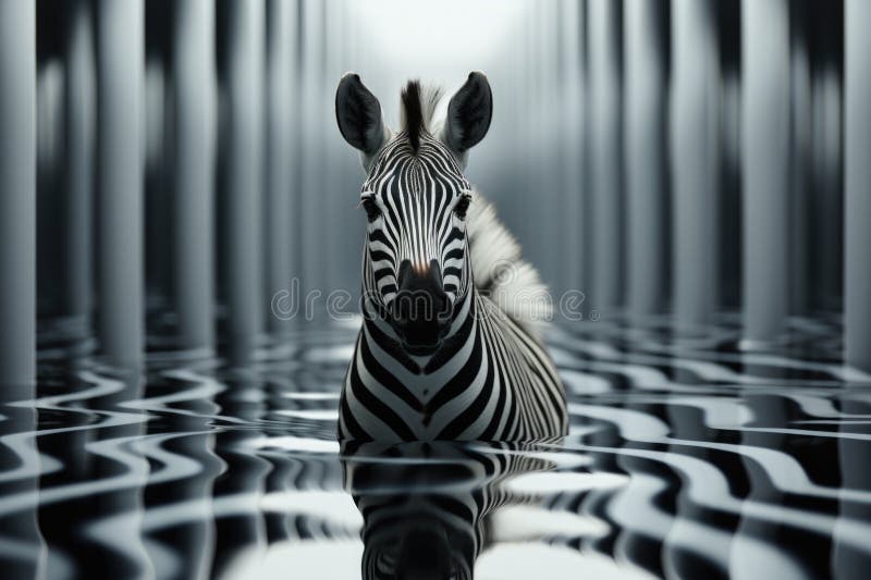 A Zebra Standing in a Pool of Water, AI Stock Illustration ...