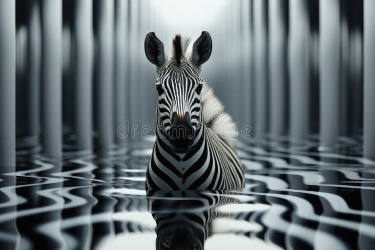 A Zebra Standing in a Pool of Water, AI Stock Illustration ...