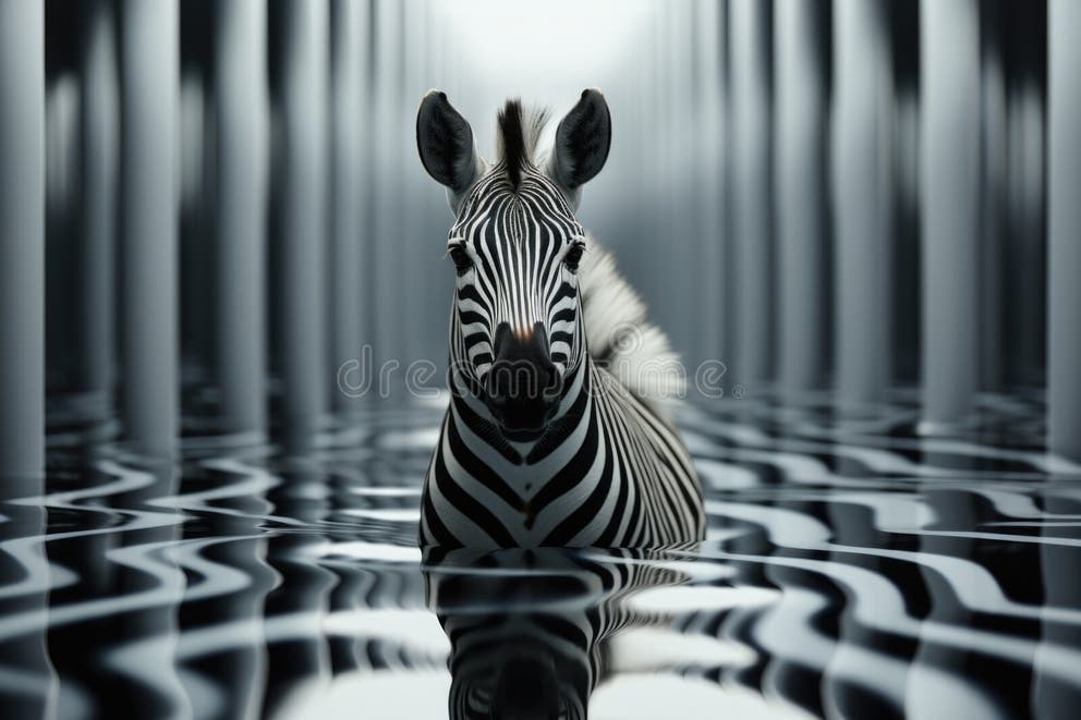 A Zebra Standing in a Pool of Water, AI Stock Illustration ...