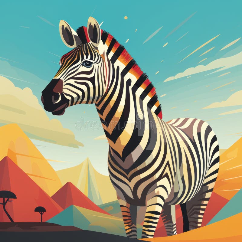 Colorful Cubist Zebra Illustration on Grassy Desert Plain Stock Photo ...