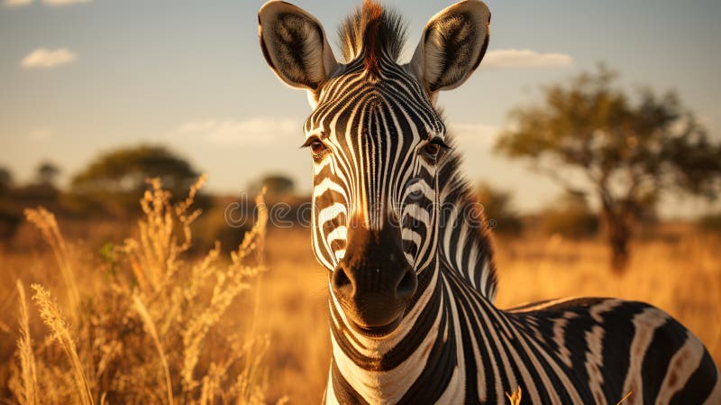 A Zebra Stands in a Field of Tall Grass, Looking Directly at the Camera ...